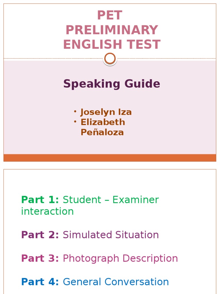 PET Preliminary English Test: Speaking Guide | PDF | Test (Assessment)