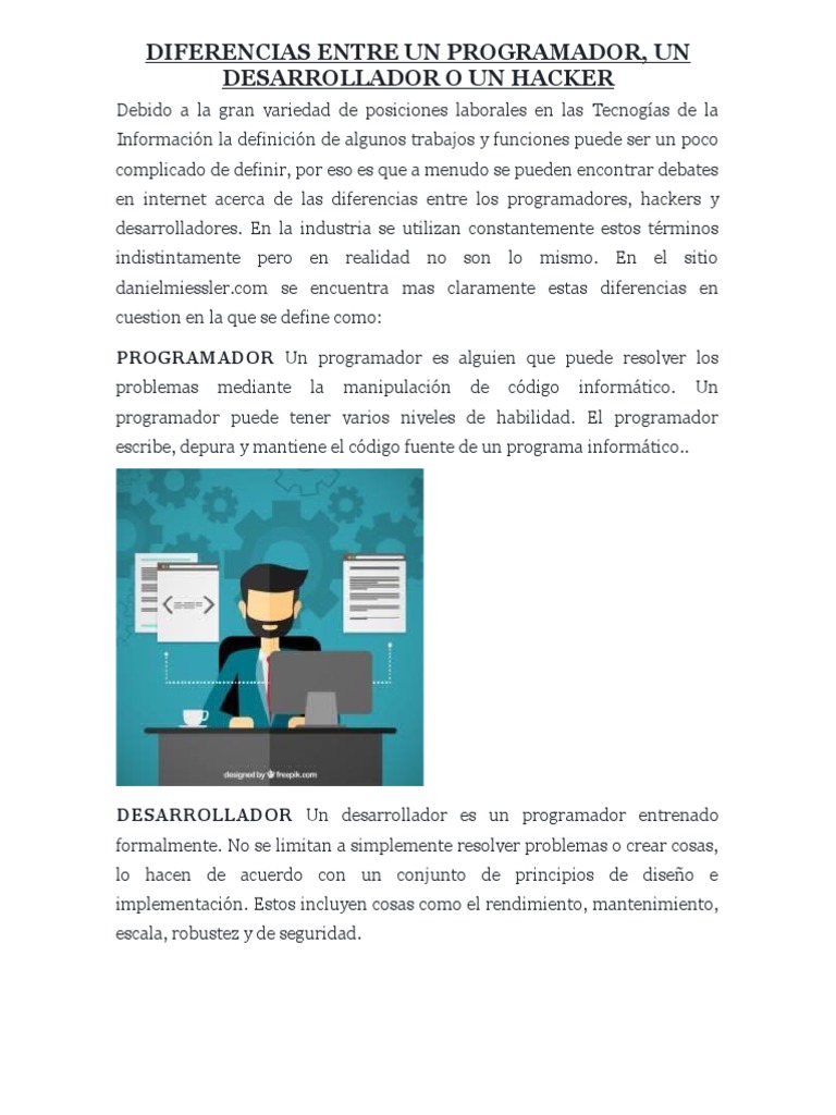 Diferencias Entre Un Programador, Un Desarrollador o Un Hacker | PDF ... Diferencias Entre Un Programador, Un Desarrollador o Un Hacker | PDF ...