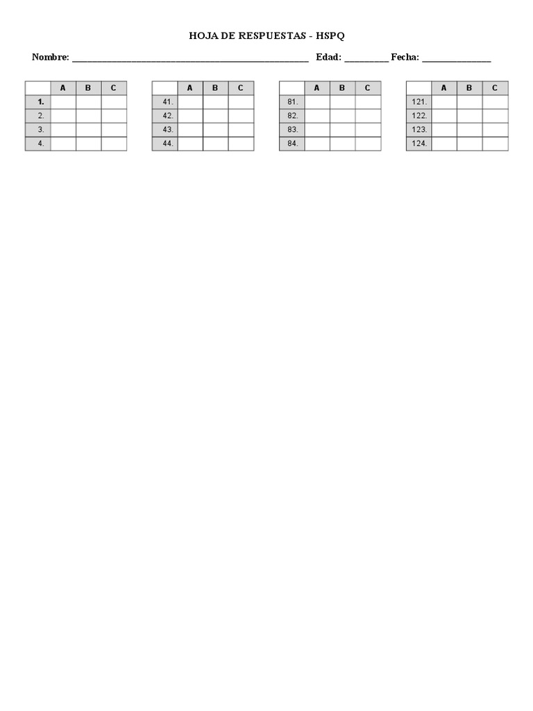 Hoja de Respuestas HSPQ | PDF