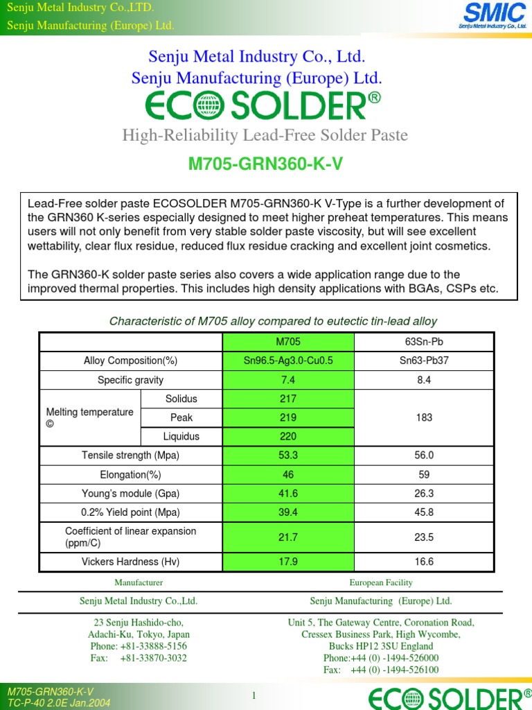 High-Reliability Lead-Free Solder Paste: Senju Metal Industry Co., Ltd ...