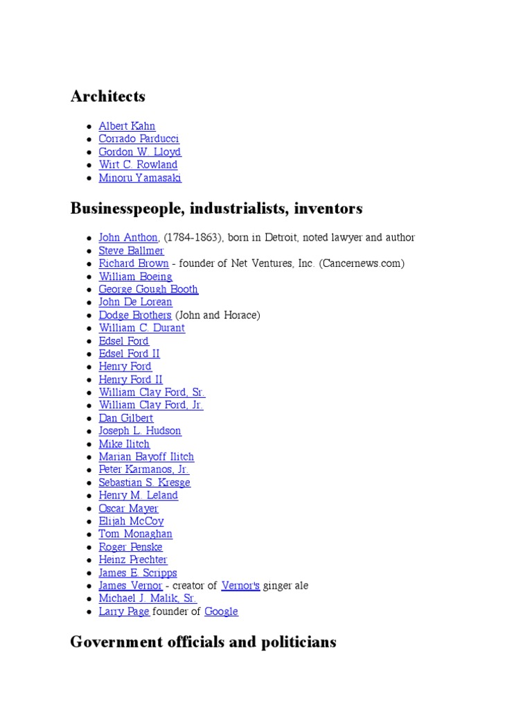 Famous People From Detroit | PDF