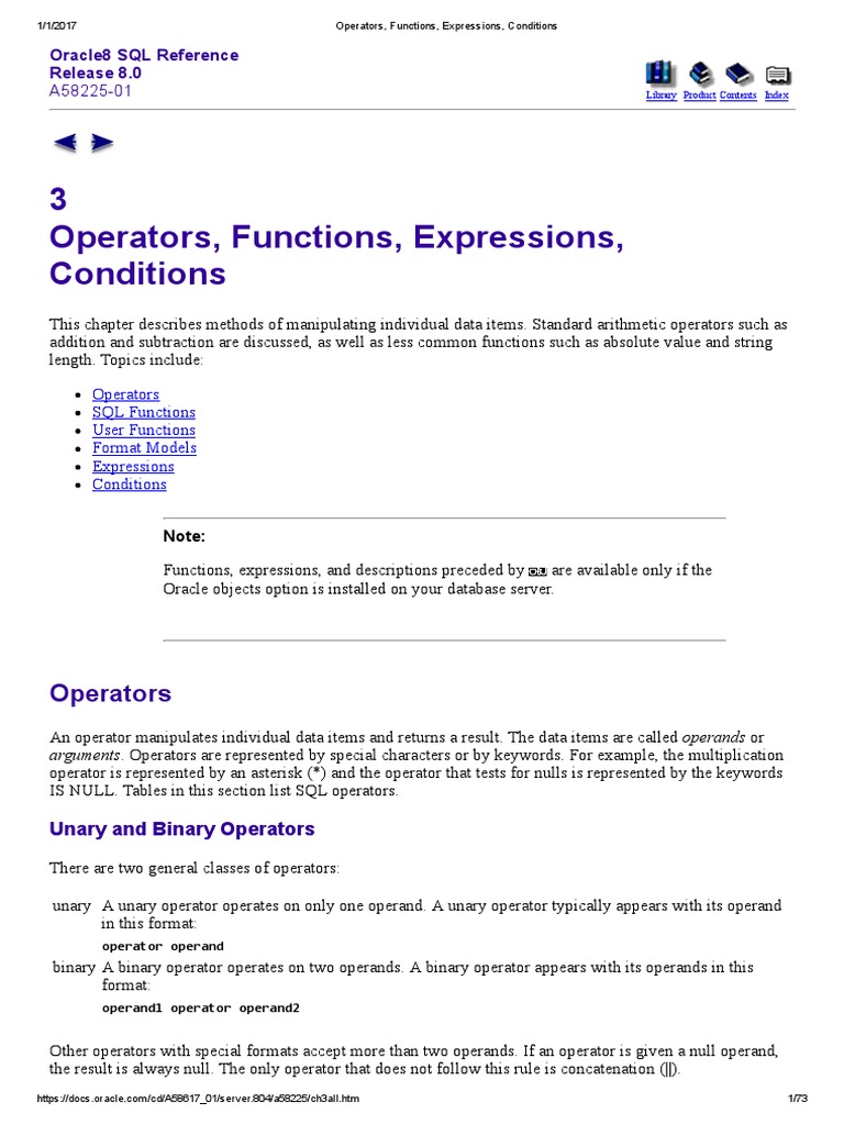 Oracle Operators Functions Expressions Conditions Pdf Sql Trigonometric Functions 5082
