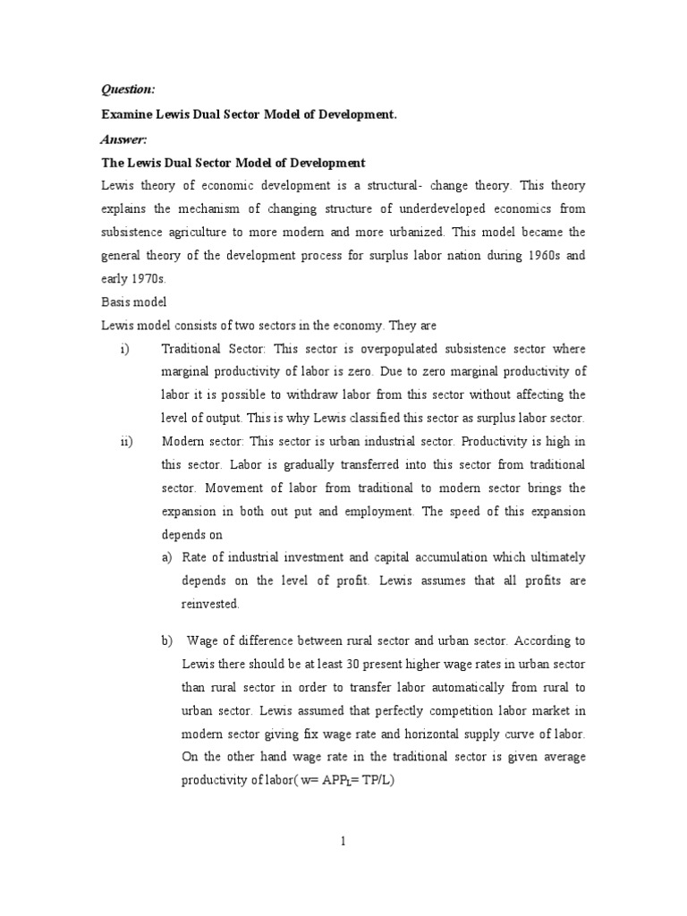 Lewis Dual Sector Model Explained | PDF | Labour Economics | Macroeconomics