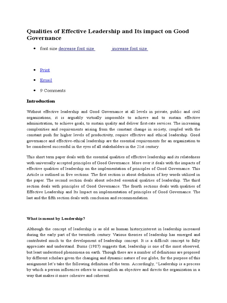 Qualities of Effective Leadership and Its Impact On Good Governance ...