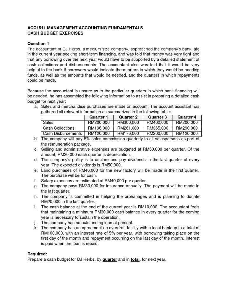 Exercise - Cash Budget | PDF | Debits And Credits | Sales