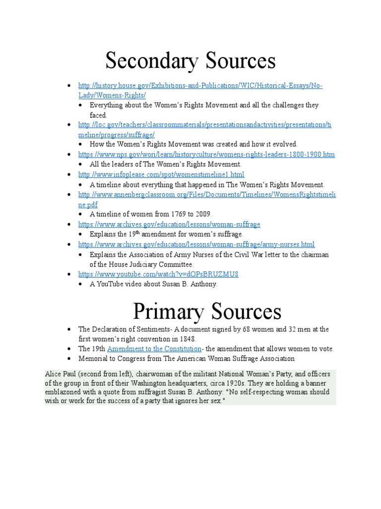 Secondary and Primary Sources 2 | PDF | Women's Suffrage | Human Rights