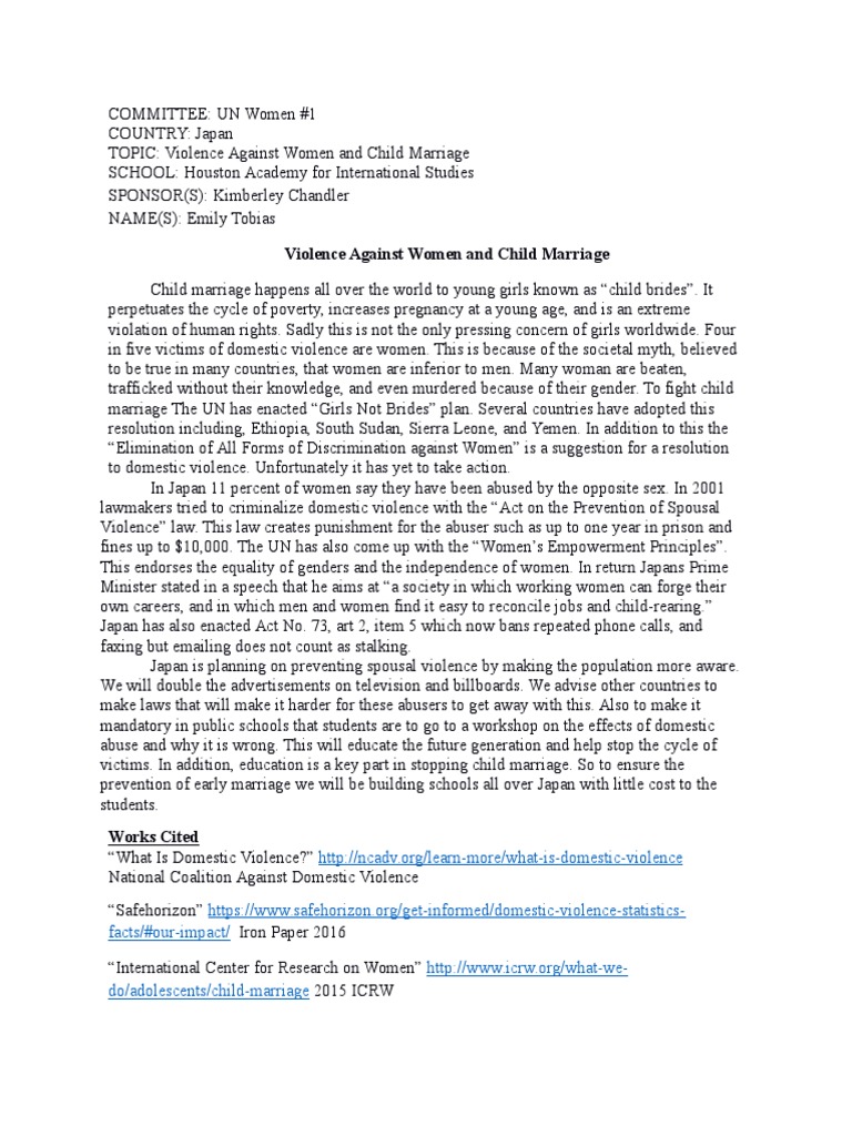 Draft Position Paper Japan | PDF | Domestic Violence | Child Marriage