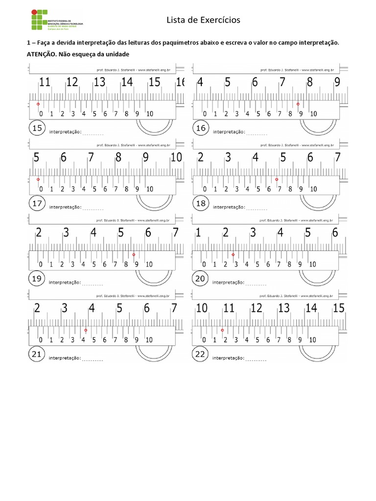 Lista de Exercícios - Paquímetro 1 PDF | PDF