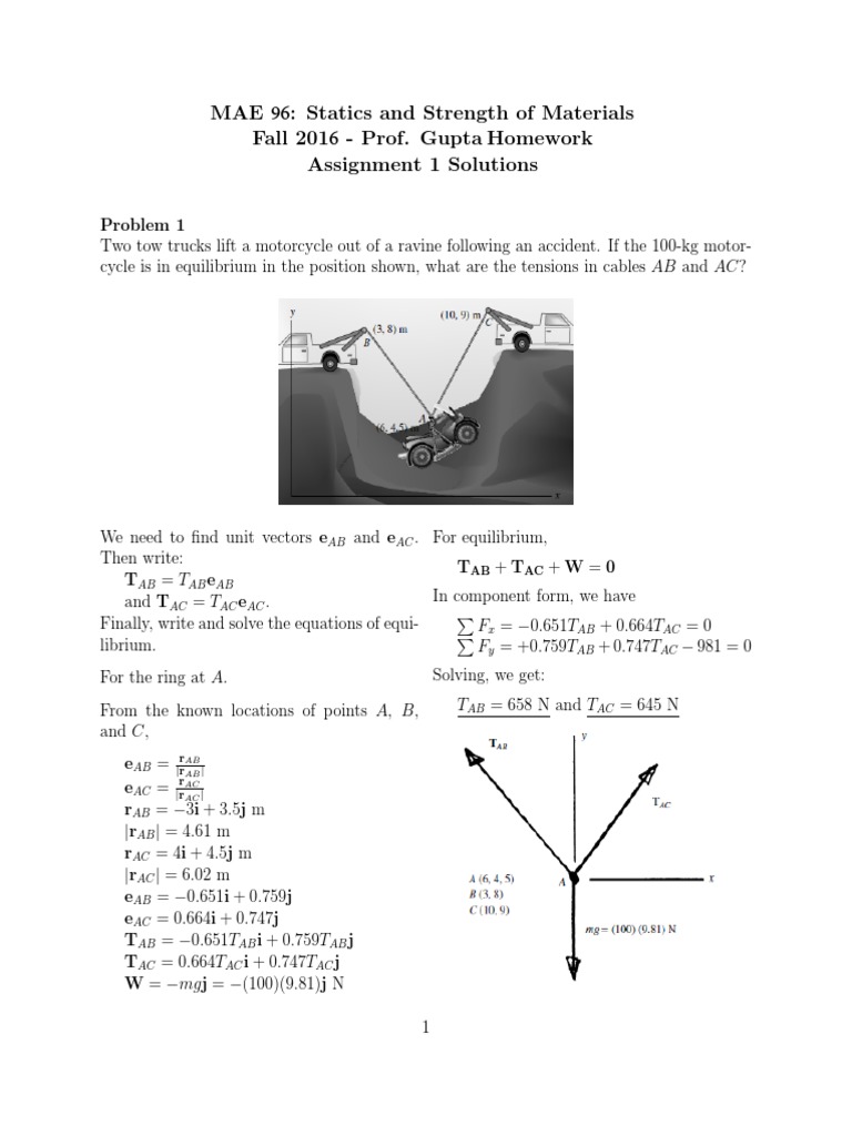 Statics HW1 Solutions | PDF | Trigonometric Functions | Euclidean Vector