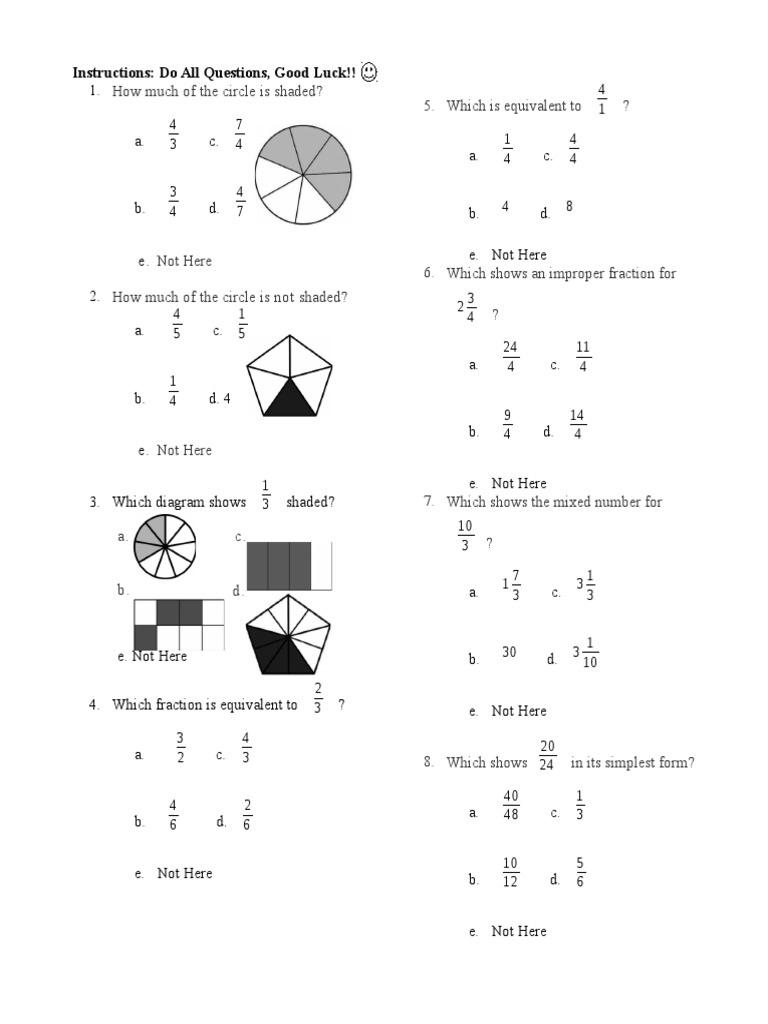 Diagnostic Test for Fractions | Numbers | Physics & Mathematics