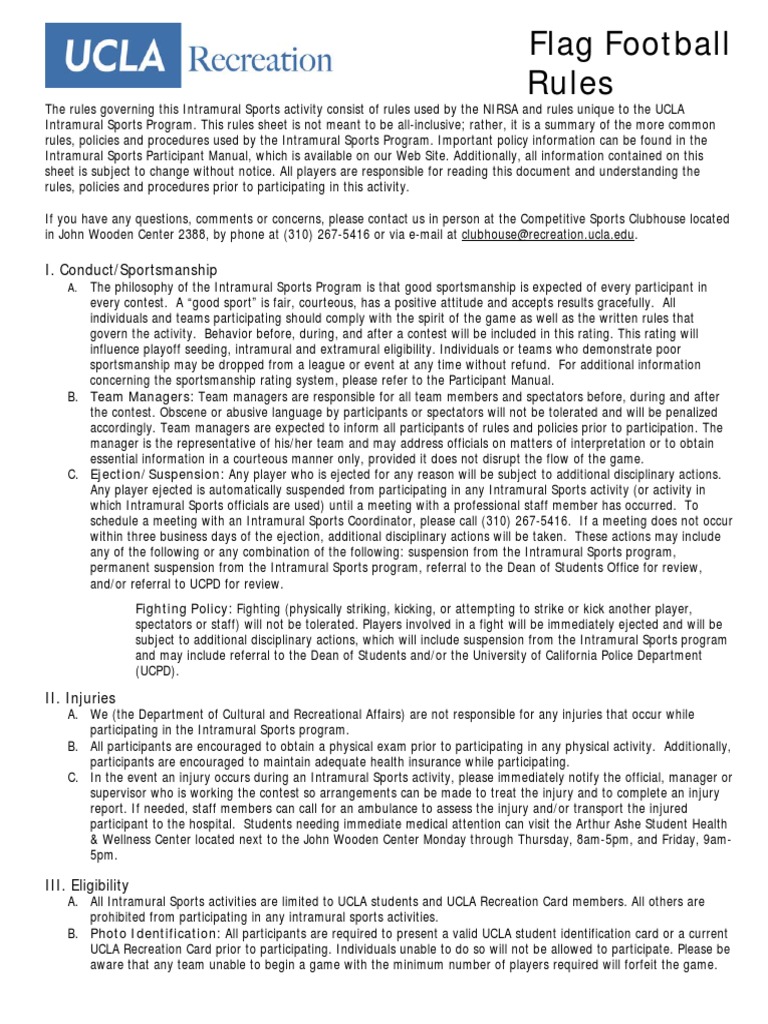 Flag Football Rules 55ee037062330600742242ef 1443830063 | PDF ...