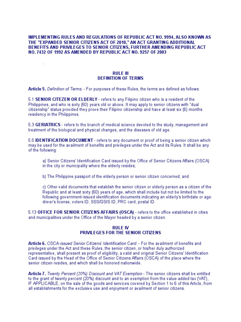 RA 9994. Expanded Senior Citizen Act | Identity Document | Non ...
