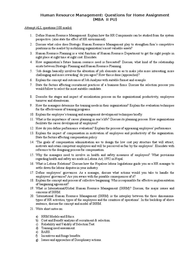 HRM Questions For Practice | Download Free PDF | Human Resource ...