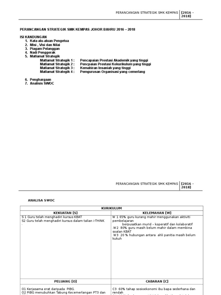 Contoh Perancangan Strategik 2016 2018 | PDF | Bisnis