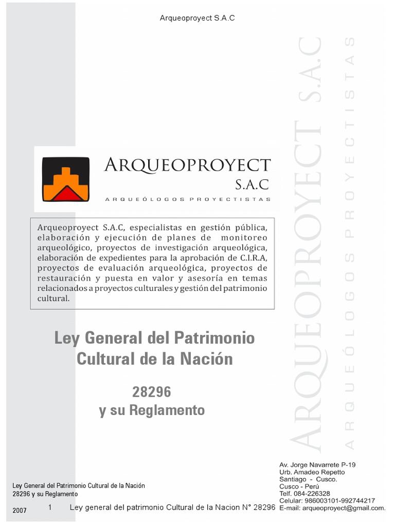 Ley General Del Patrimonio Cultural de La Nacion #28296-Arqueoproyect S.A.C | PDF | Bienes (Ley ...