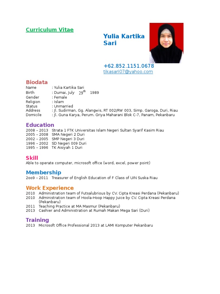 Yulia Kartika Sari - Curriculum Vitae | PDF