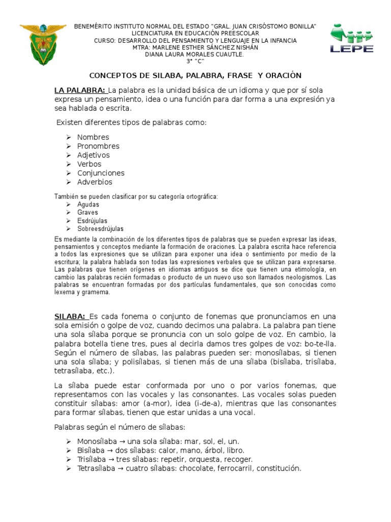 Conceptos de Silaba | PDF | Palabra | Oración (Lingüística)