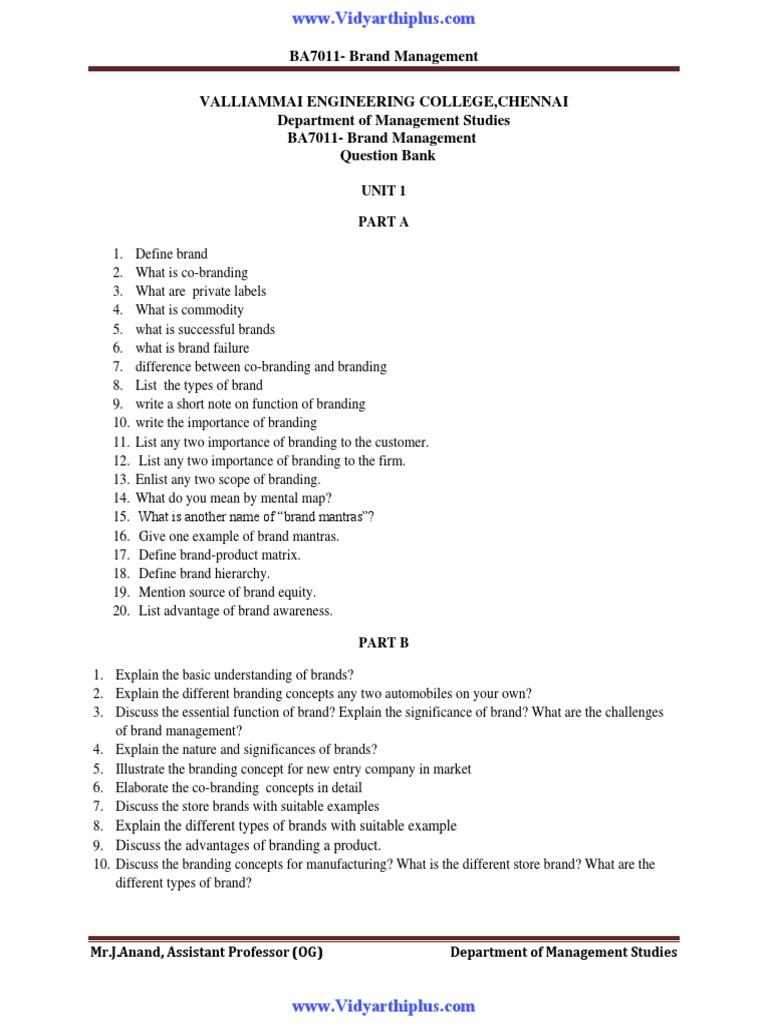 Anna University Question Paper | PDF | Brand Management | Brand