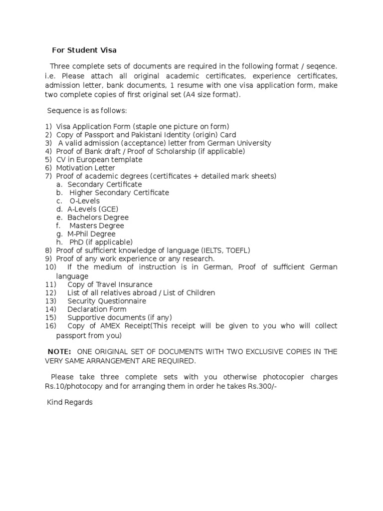 List of Documents Require in Embassy With Sequence in German Embassy ...