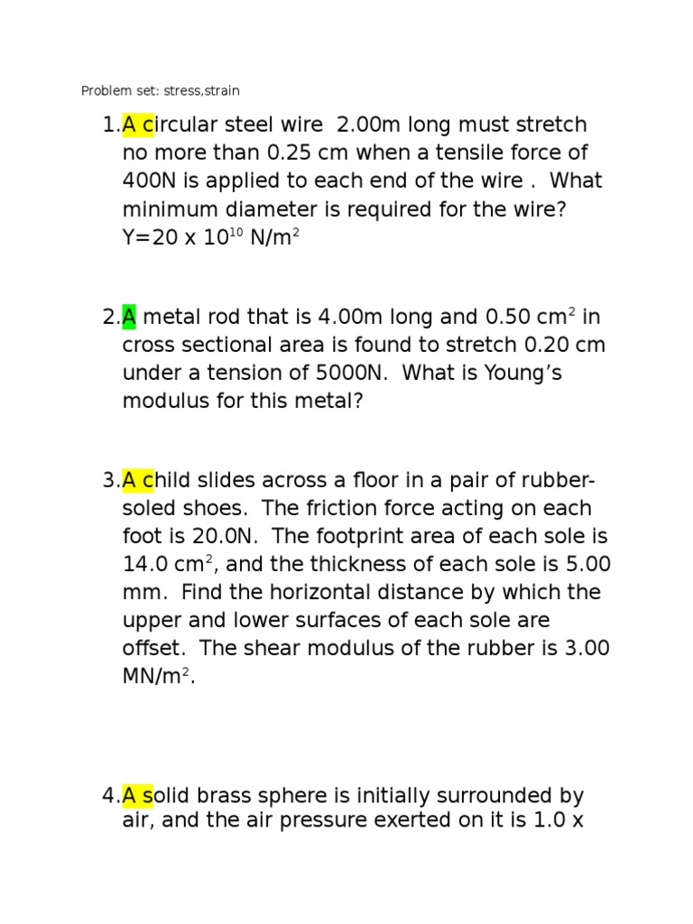 Problem Set Stress Strain