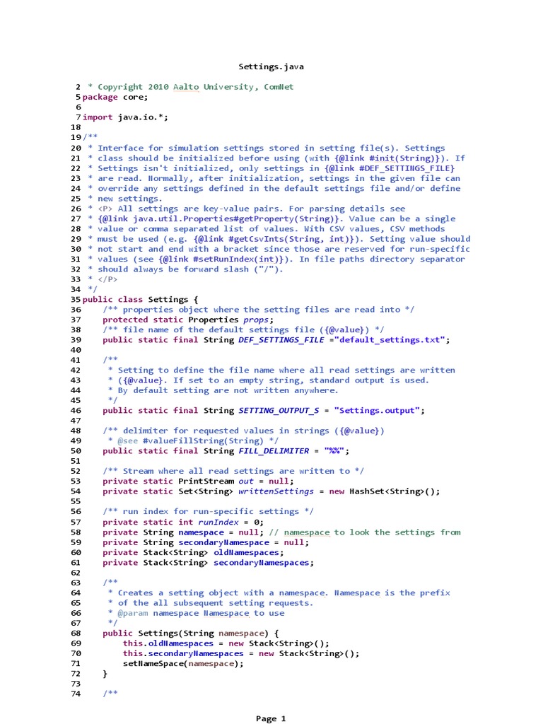 Java Simulation Settings Class | PDF | Integer (Computer Science) | Comma Separated Values