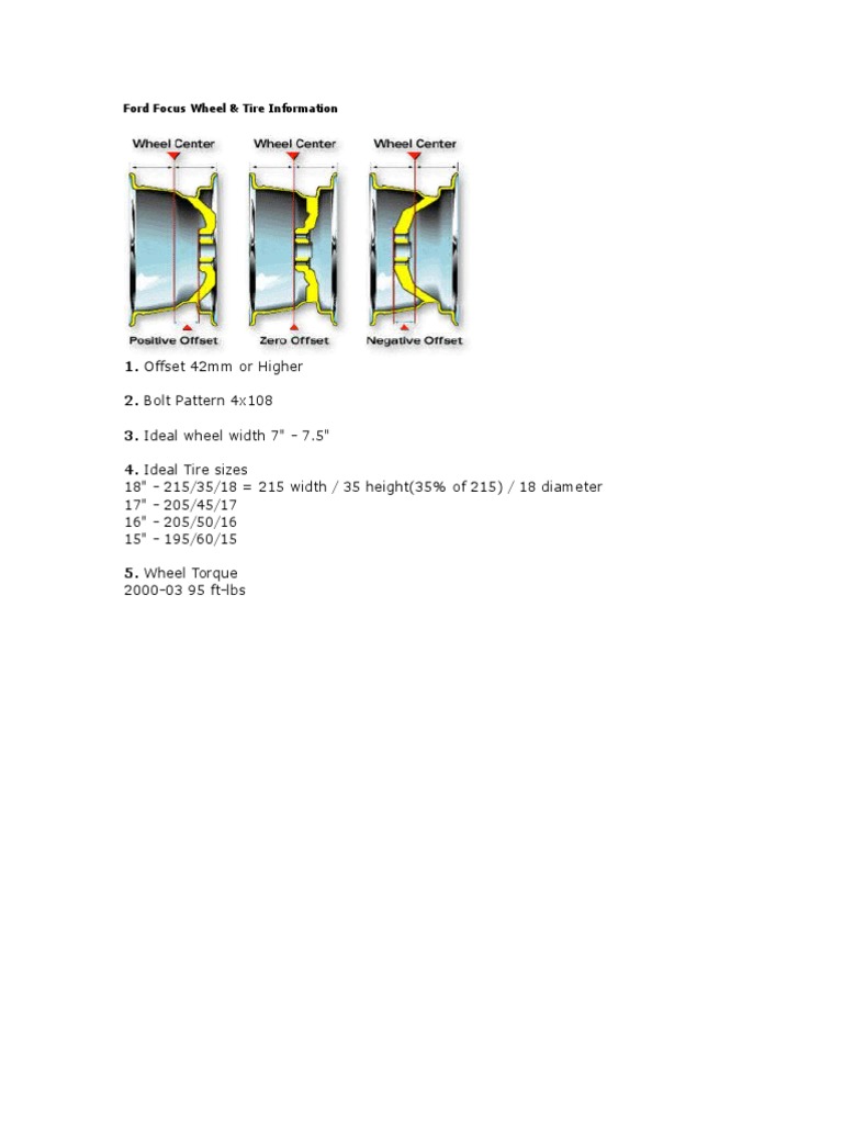 Ford Focus Wheel Specs: 4x108 Pattern | PDF | Ford Motor Company | Car
