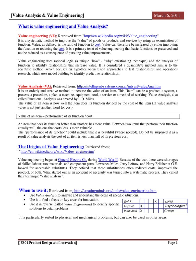 Value Engineering and Value Analysis PDF | PDF | Conceptual Model | System