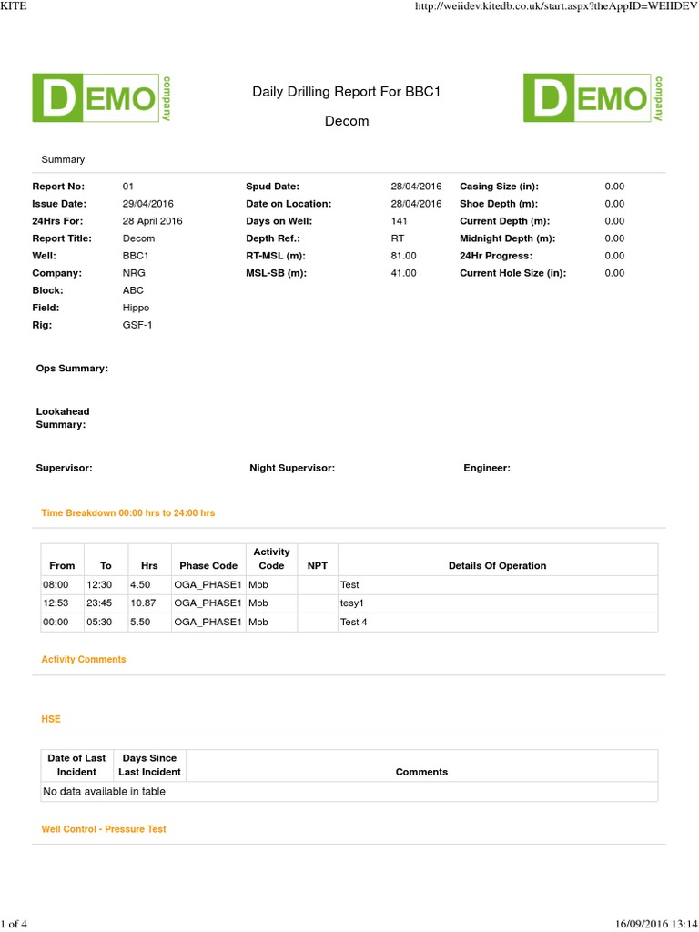 Daily Drilling Report For BBC1 Decom: No Data Available in Table | PDF ...