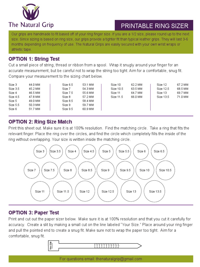 Printable Ring Sizer: OPTION 1: String Test | PDF