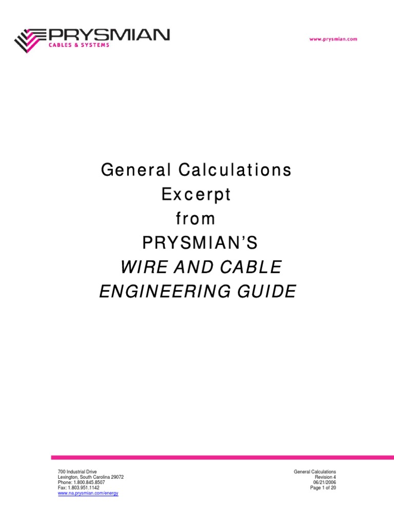 Wire and Cable Engineering Guide - General Calculations | PDF ...