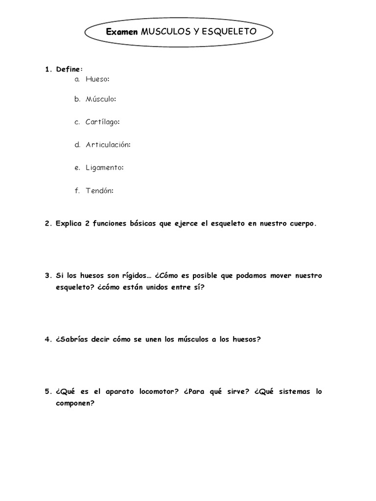 Examen Musculos y Esqueleto | PDF