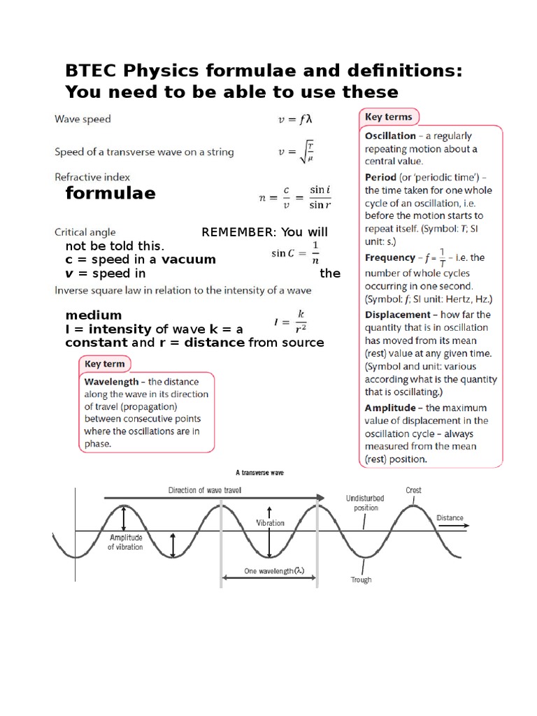 Physics Formulae and Definitions | PDF