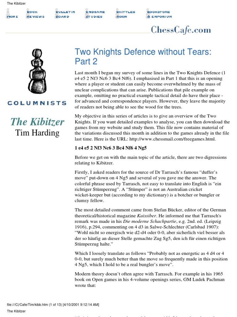 Ebook - PDF - Tim Harding - Two Knights Defence Part II - Chess | PDF ...