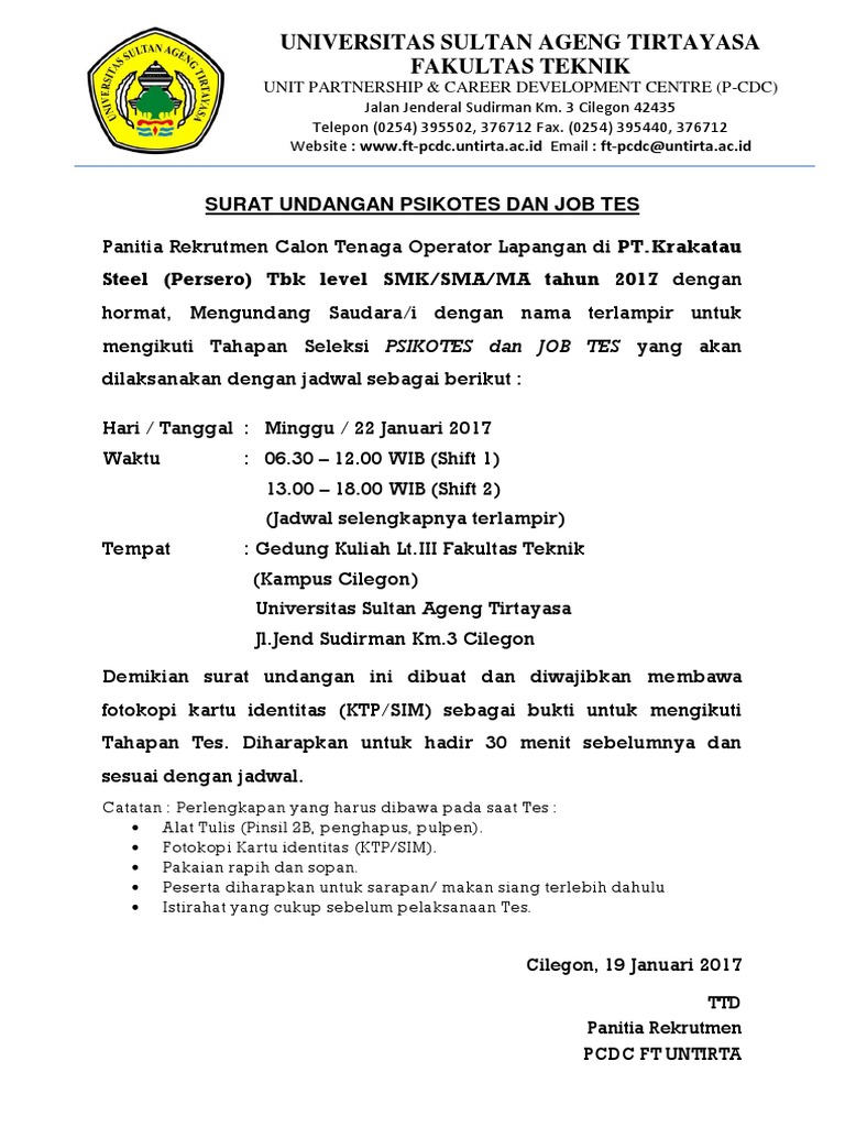 Undangan Dan Daftar Peserta Job Tes Dan Psikotes | PDF