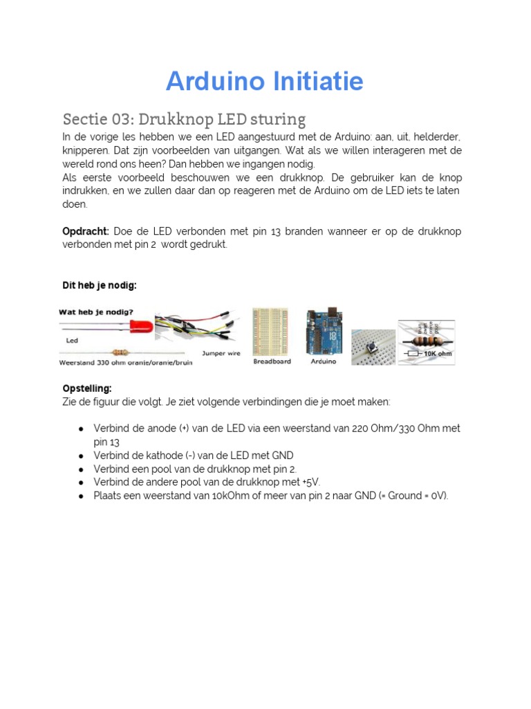 Arduino Initiatie 03 Drukknop LED Sturing | PDF