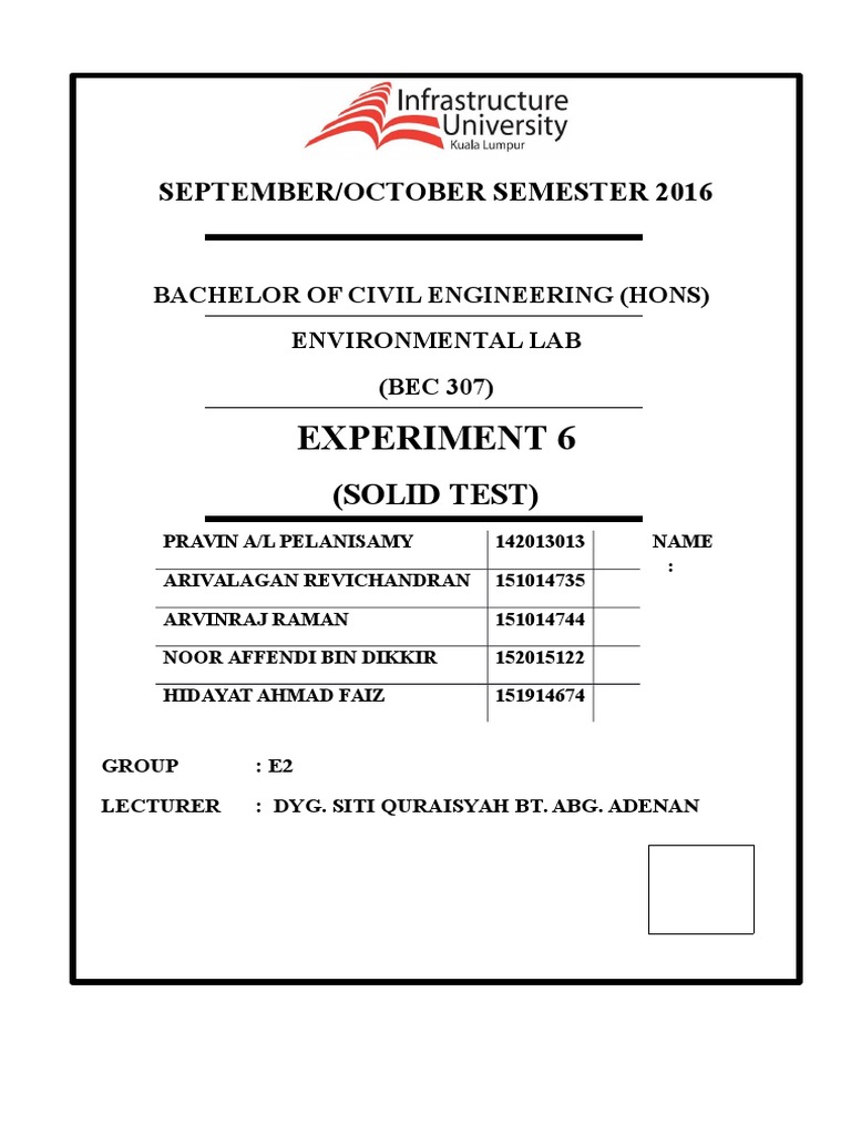 Water Quality (Solid) Lab Report | PDF | Water Quality | Filtration