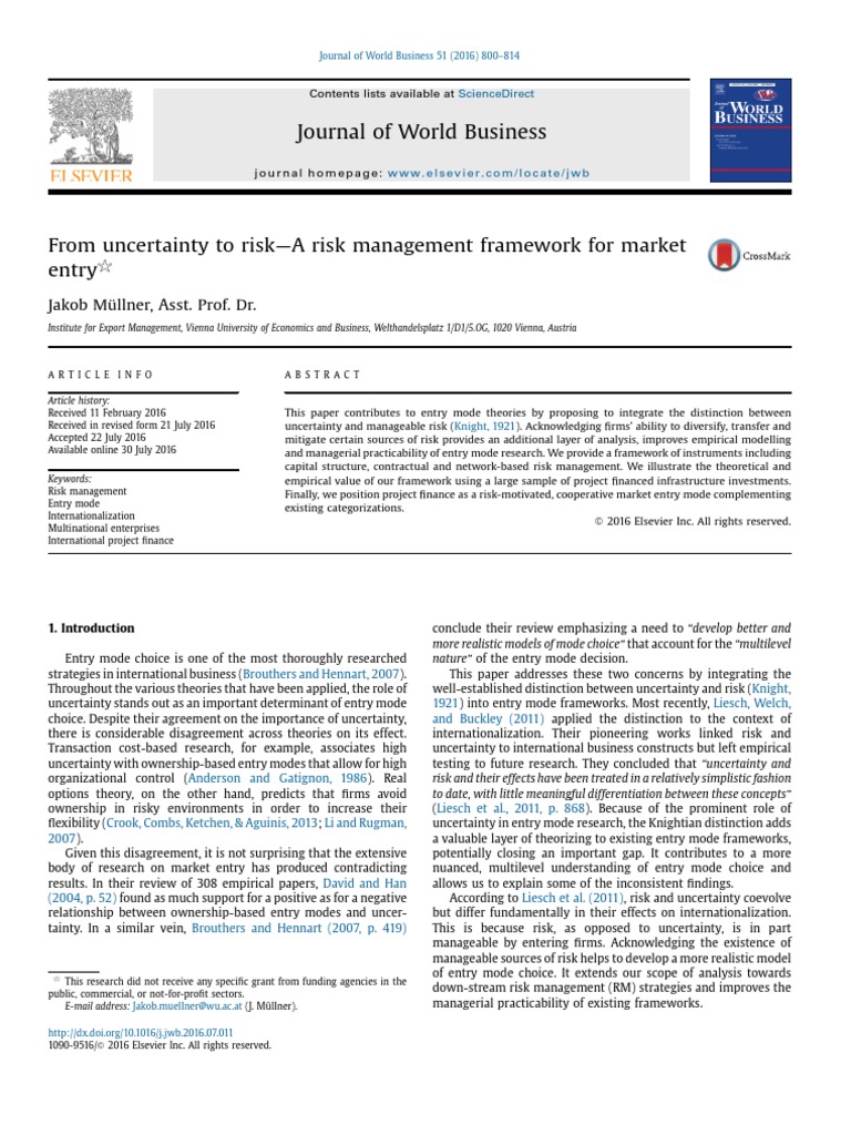 A Risk Management Framework For Market Entry | PDF | Capital Structure ...