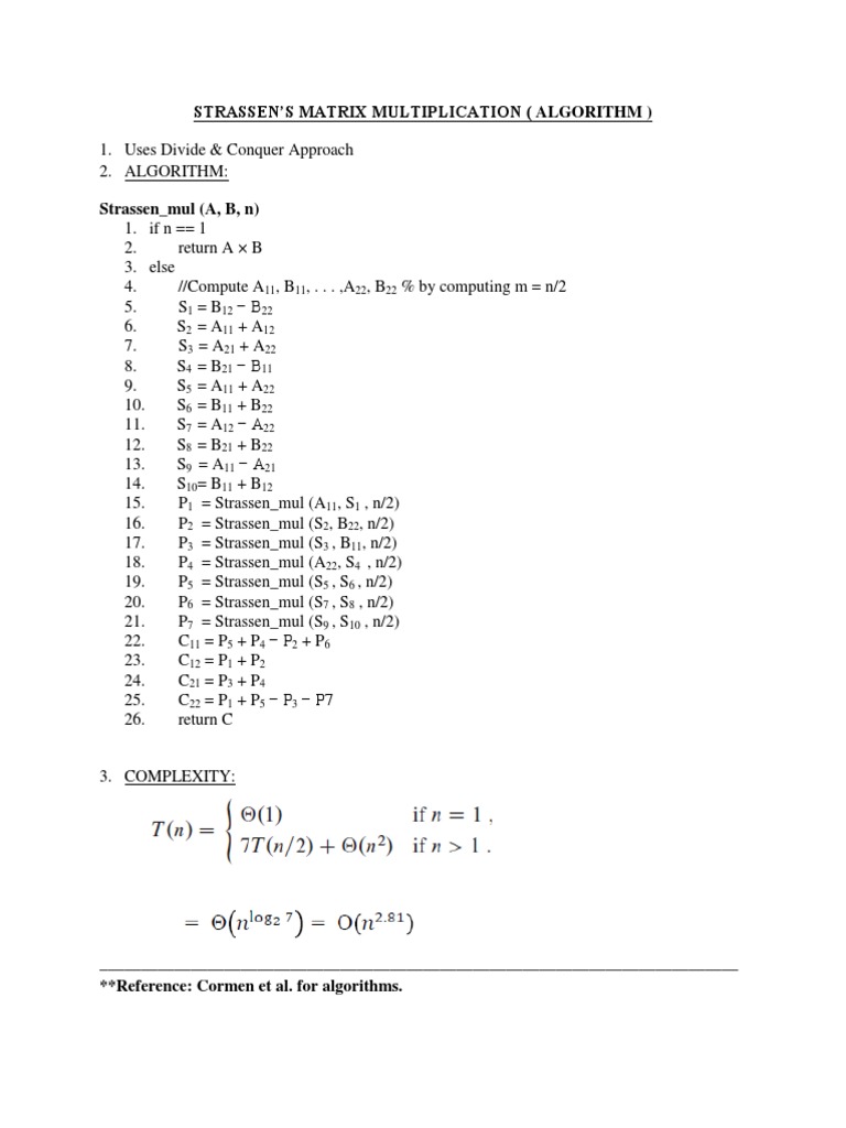 Strassens Matrix Multiplication | PDF
