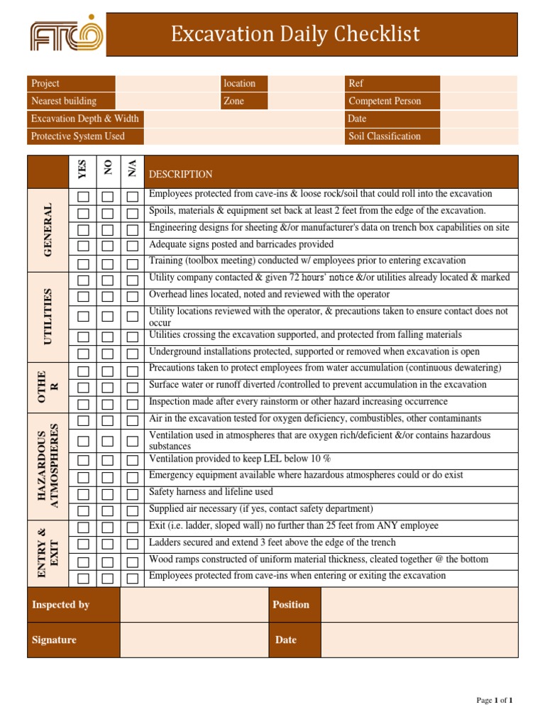 Excavation Daily Checklist | PDF | Excavation (Archaeology ...