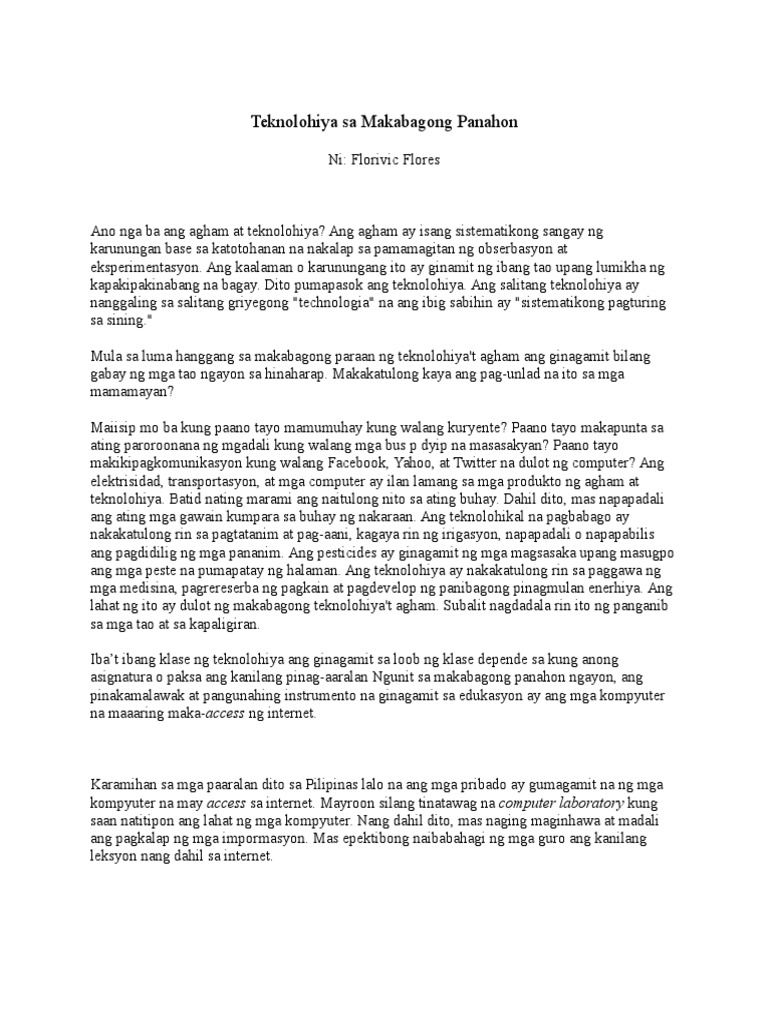 Teknolohiya Sa Makabagong Panahon | PDF