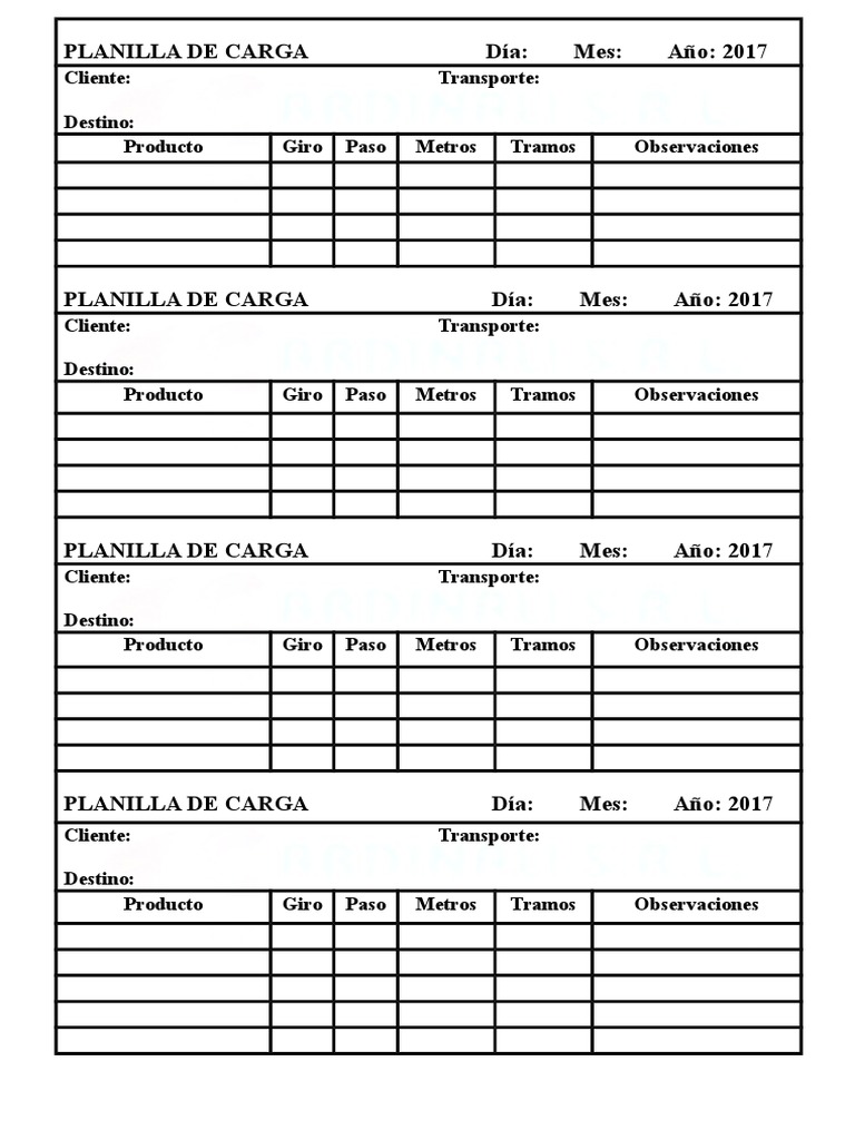 Planilla de Carga 2016