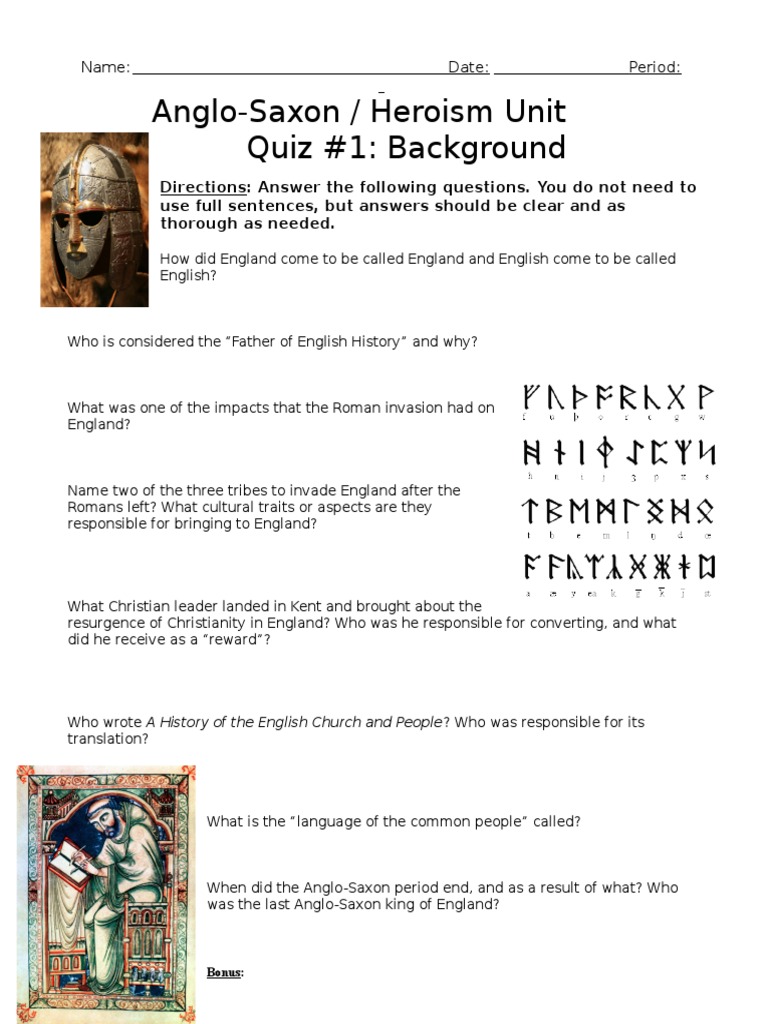Anglo-Saxon Heroism Quiz Background | PDF