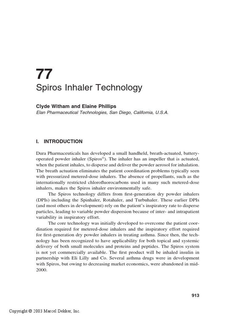 77 Spiros Inhaler Technology | PDF | Pharmaceutical Formulation | Aerosol