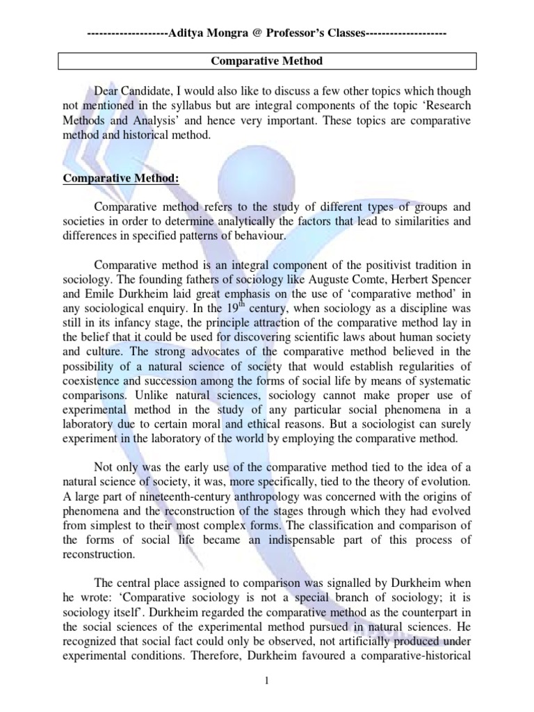 7 Comparative Method | Download Free PDF | Émile Durkheim | Sociology