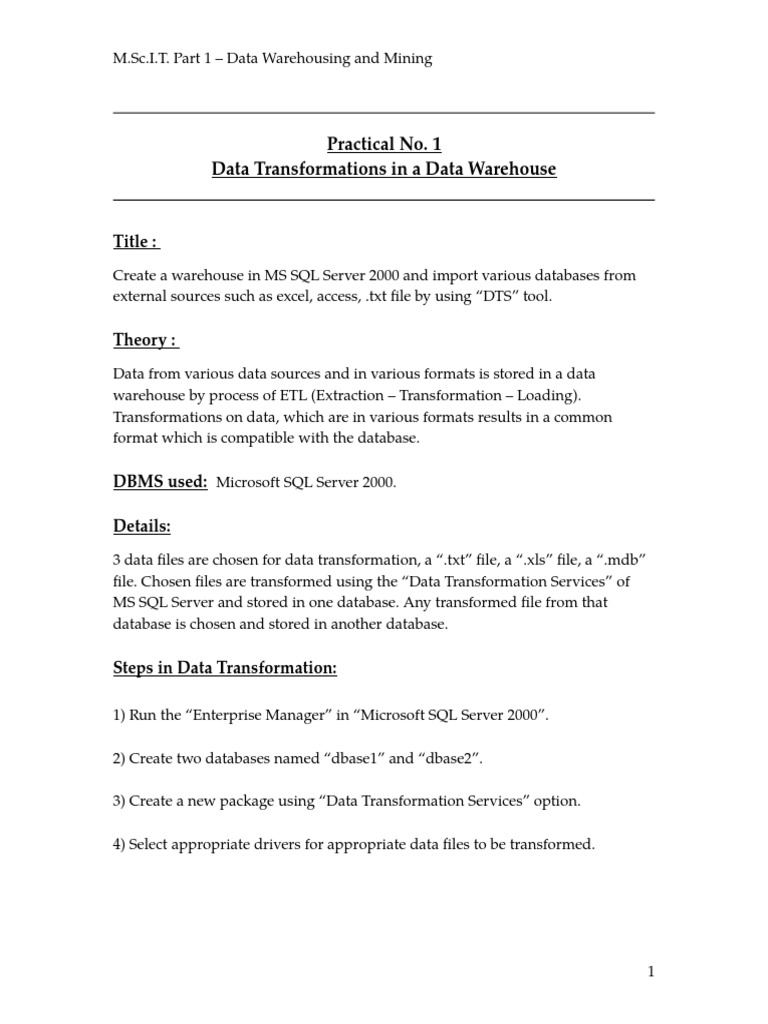 MSC IT DW&DM Practicals DWM SQL Server | PDF | Databases | Microsoft ...