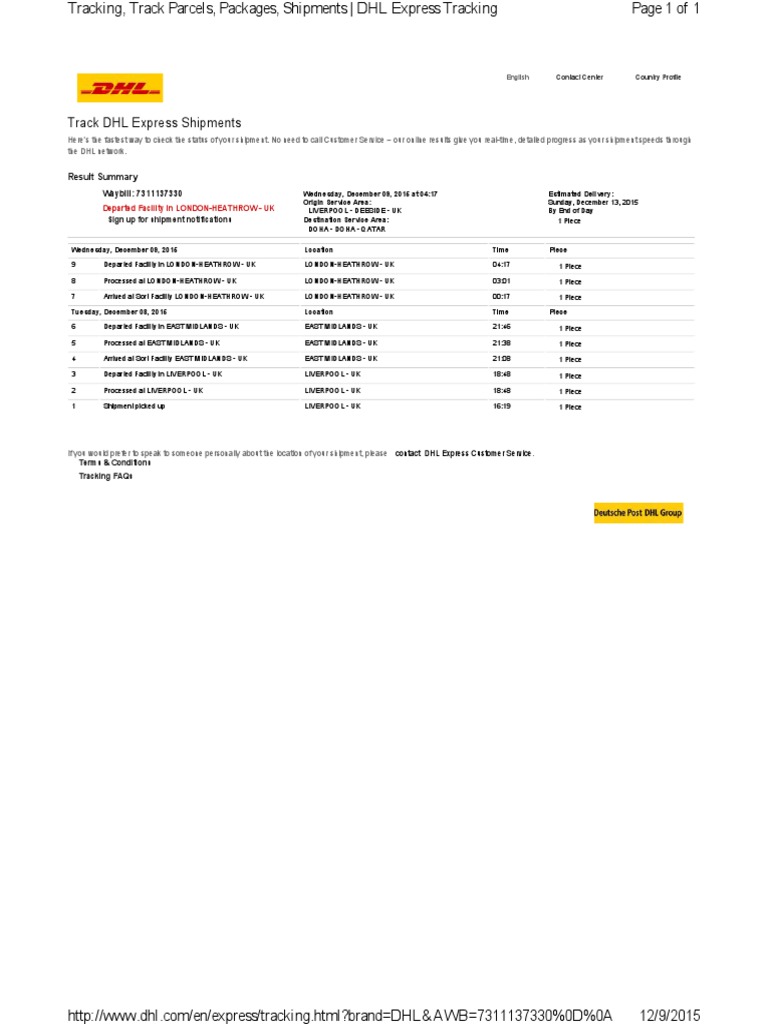 Track DHL Express Shipments: Result Summary | PDF