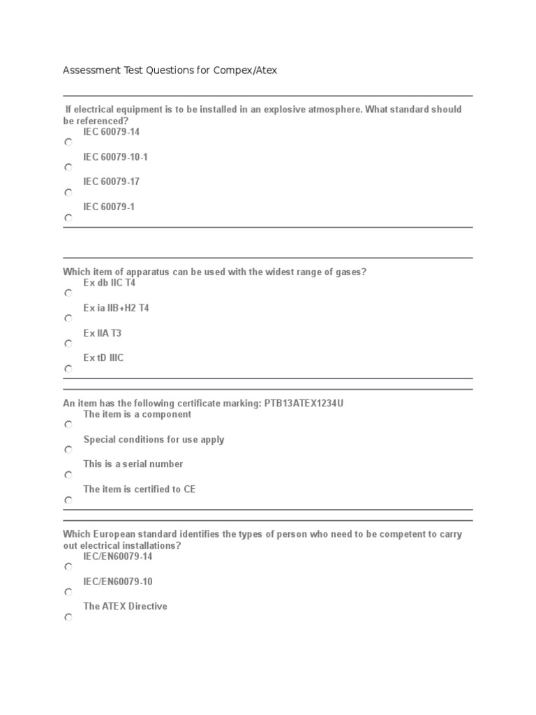 Compex/Atex Assessment Test Questions | PDF