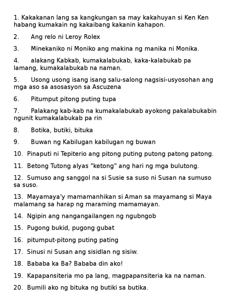 Tagalog Tongue Twister | PDF