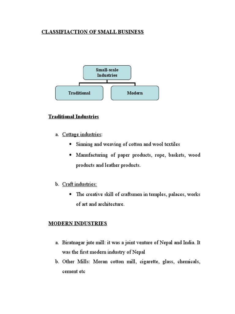 Classification and Characteristics of Small Businesses | PDF | Small ...