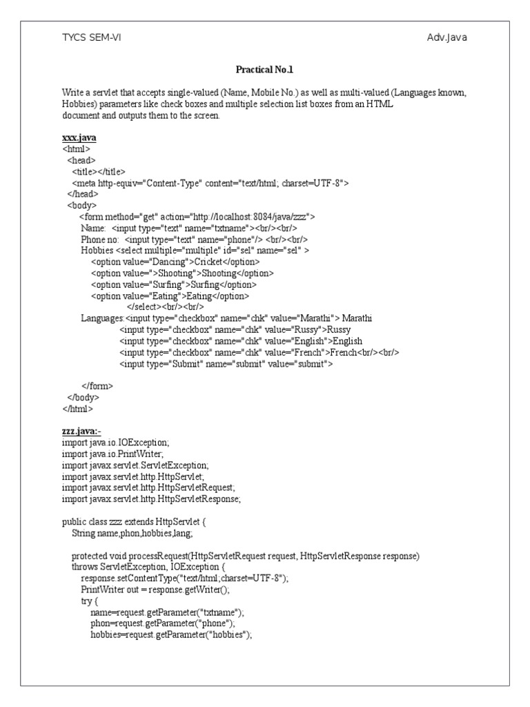 Java Sem6prac Pdf Enterprise Java Beans Java Servlet 